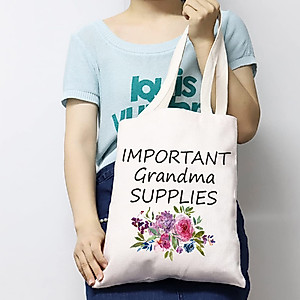 JXGZSO Important Grandma Supplies Tote Bag Grandma Birthday Gift Travel Gift Canvas Tote Bag (Grandma Supplies Tote)