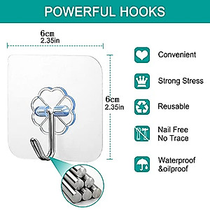 Gartmost These Sticky Wall Hooks are Transparent and Thick, Could Hang 44lbs/20kg Max. They are Waterproof, Oilproof and Seamless, Suitable for Kitchens, Restrooms, Bathrooms and More