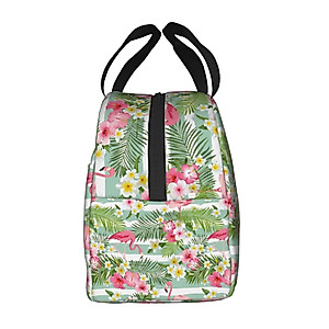 Flamingo Tropical Flowers Reusable Insulated Lunch Bag For Women Men Waterproof Tote Lunch Box Thermal Cooler Lunch Tote Bag For Work Office Travel Picnic