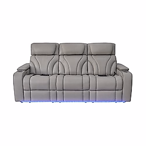 Armen Living Octavia Modern Zero Gravity Power Reclining Heated Massage Sofa, 86" Wide, Silver and Gray Top Grain Leather