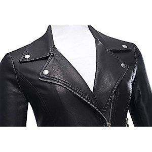 Tanming Women's Faux Leather Moto Biker Short Coat Jacket (Black-L)