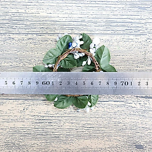 soofylia 4 Pack White Blue Beads Christmas Candle Rings, Tea Light Candle Holder Mini Wreaths for Rustic Wedding Party Table Centerpieces Christmas Napkin Rings Room Decor Christams Decorations