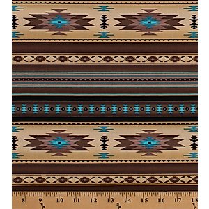 Cotton Southwestern Stripes Native American Aztec Tribal Southwest Brown Turquoise Tucson Sepia Cotton Fabric Print by The Yard (201SEPIA)
