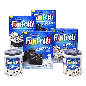 Pillsbury Funfetti Oreo Cake Mix, Brownie Mix, and Frosting Variety Pack, Pack of 6, Chocolate and Vanilla Cake Mix, Chocolate Brownie Mix, Vanilla Frosting