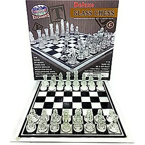 Matty's Toy Stop Deluxe Frosted & Clear Glass Chess Set (14") Large
