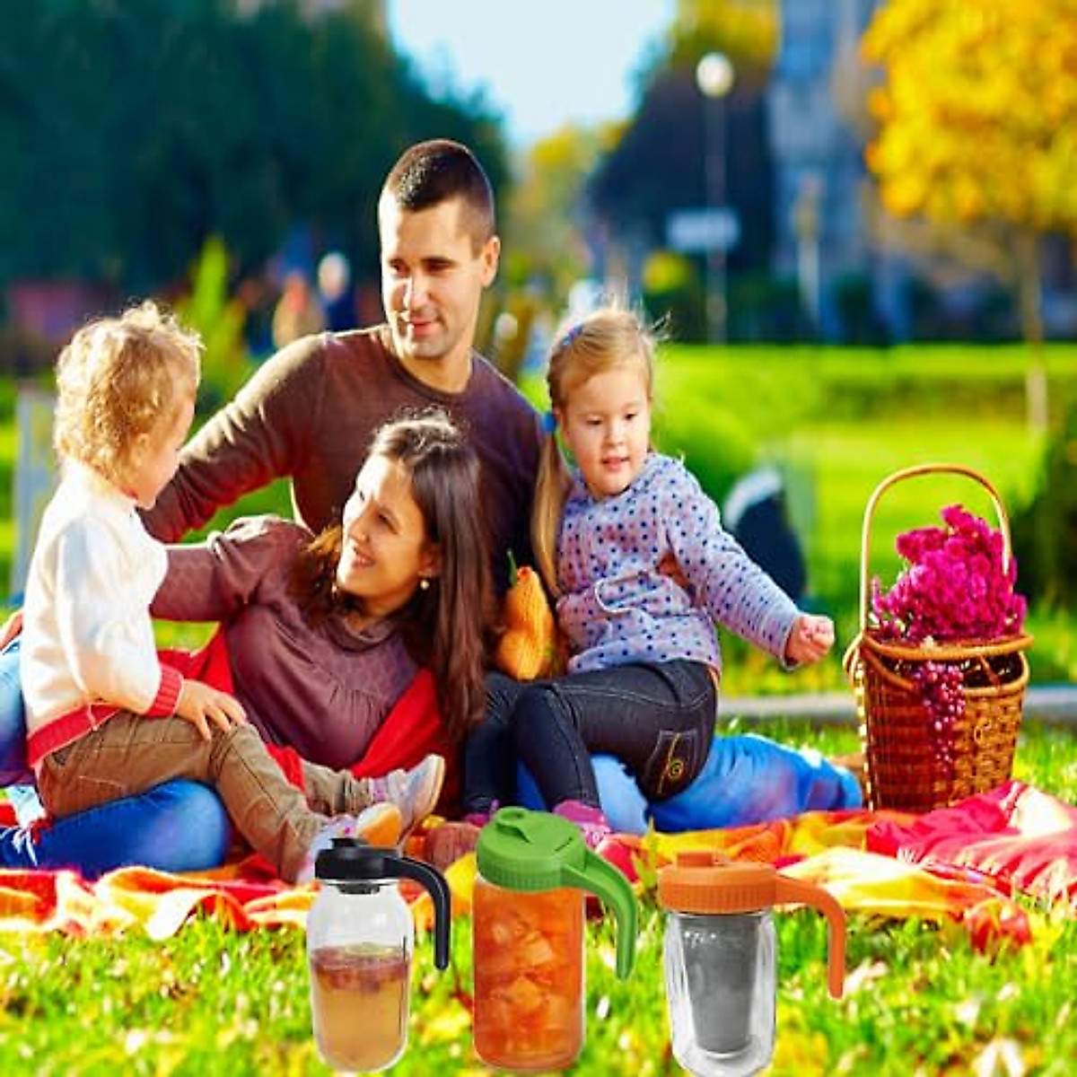 yagyu 2-piece set of wide mouth Mason jar with handle, reusable leak proof seal, protein powder plastic cap, Mason jar 86mm cold extraction cap (bottle not included) (Black Blue Orange)