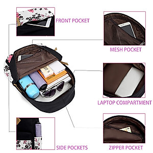 Abshoo Lightweight Canvas Floral Backpacks for Teen Girls School Backpack with Lunch Bag (DG20 Black)