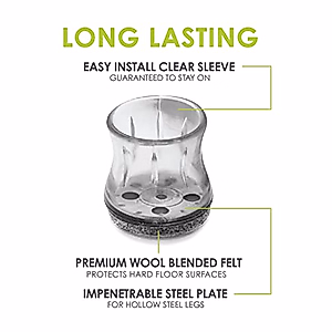 Slipstick GorillaFelt Chair Leg Floor Protectors for Hardwood Floors, Clear Sleeve Felt Pads for Furniture That Stay On, Fits Round & Square Legs, Includes 8 Premium Transparent Chair Socks, CB182