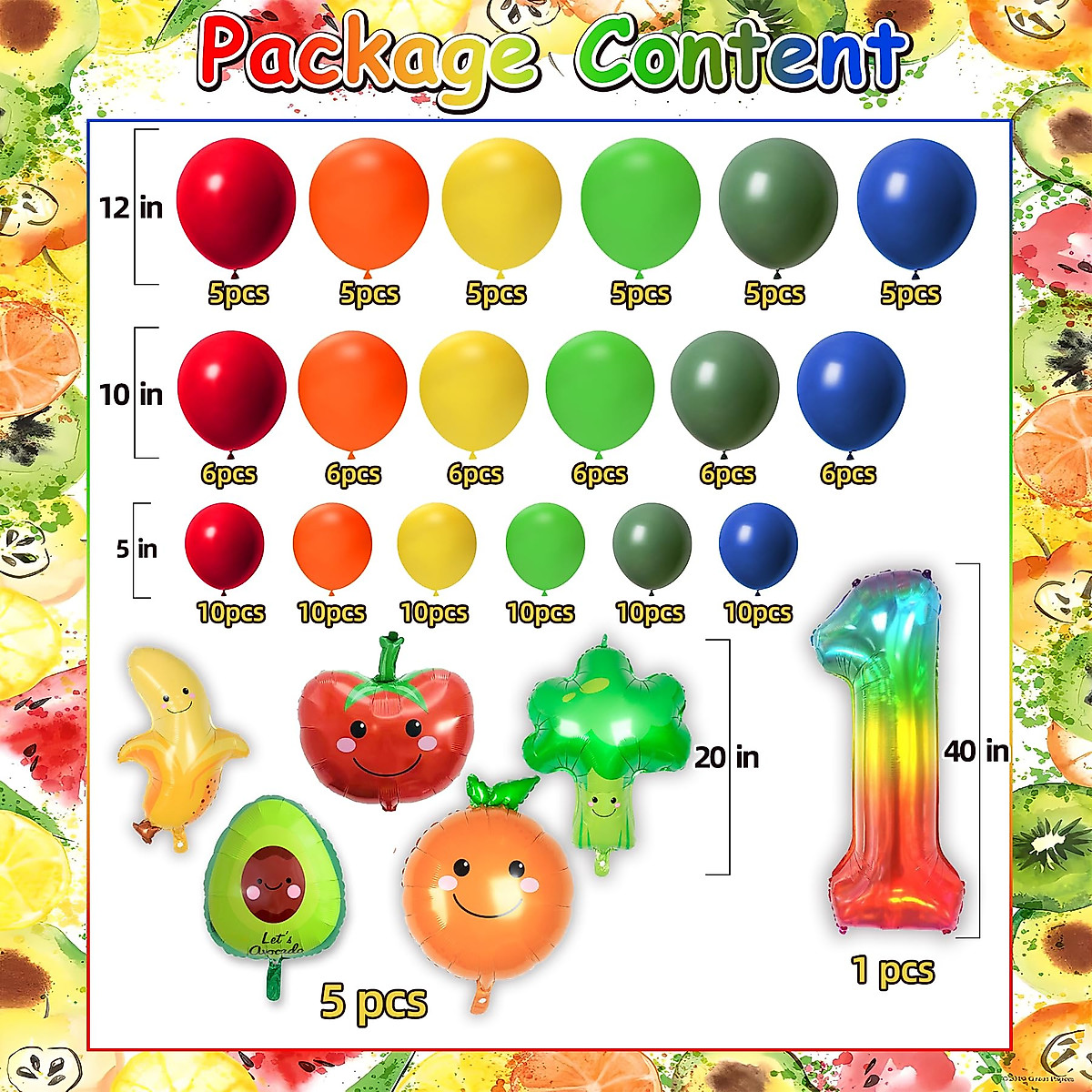 Hey Bearr Sensory Fruit Birthday Decorations - Dancing Fruit 1st Birthday Party Supplies, Summer Fruit Birthday Party Baloons Arch Set for baby Boys and Girls