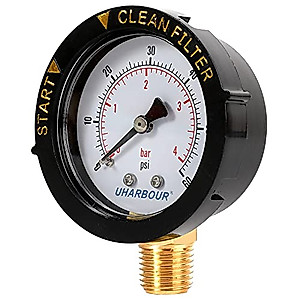 UHARBOUR 60psi Pressure Gauge, 2" Dial with Protection Case and 1/4"NPT Center Bottom Mount, Clean Filter Utility Water Pressure Gauge for Swimming Pool Filter, Spa and Aquarium.…