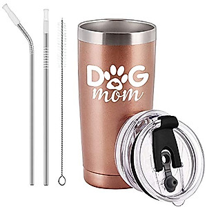 GINGPROUS Dog Mom Travel Tumbler Dog Lover Gifts for Women, Funny Travel Tumbler Gifts for Mother's Day Dog Mom Dog Lover Daughter Wife Friend, 20 Oz Insulated Travel Tumbler, Rose Gold