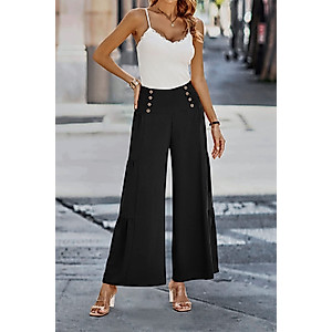 PRETTYGARDEN Women's Casual Long Palazzo Pants Elastic High Waist Wide Leg Loose Lounge Trousers (Black,Medium)