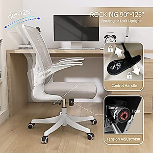 Monhey Office Chair - Ergonomic Office Chair with Lumbar Support & Flip-up Arms Home Office Desk Chairs Height Adjustable High Back Rockable Computer Chair Swivel 360° Warm Taupe Mesh Study Chair