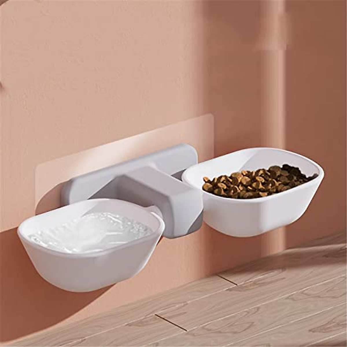 KBIKO-zxl defdong Hangable Bowl cat Bowl Fixed Food Bowl Sucker cat Food Bowl Hanging pet Bowl Anti-overturning Wall-Mounted Double Bowl（2PCS Sucker）, White