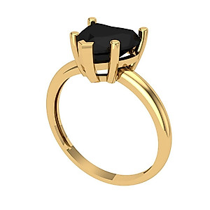 Clara Pucci 2.0 ct Heart Cut Solitaire Natural Black Onyx 5-Prong Engagement Bridal Promise Anniversary Ring 14k Yellow Gold 7