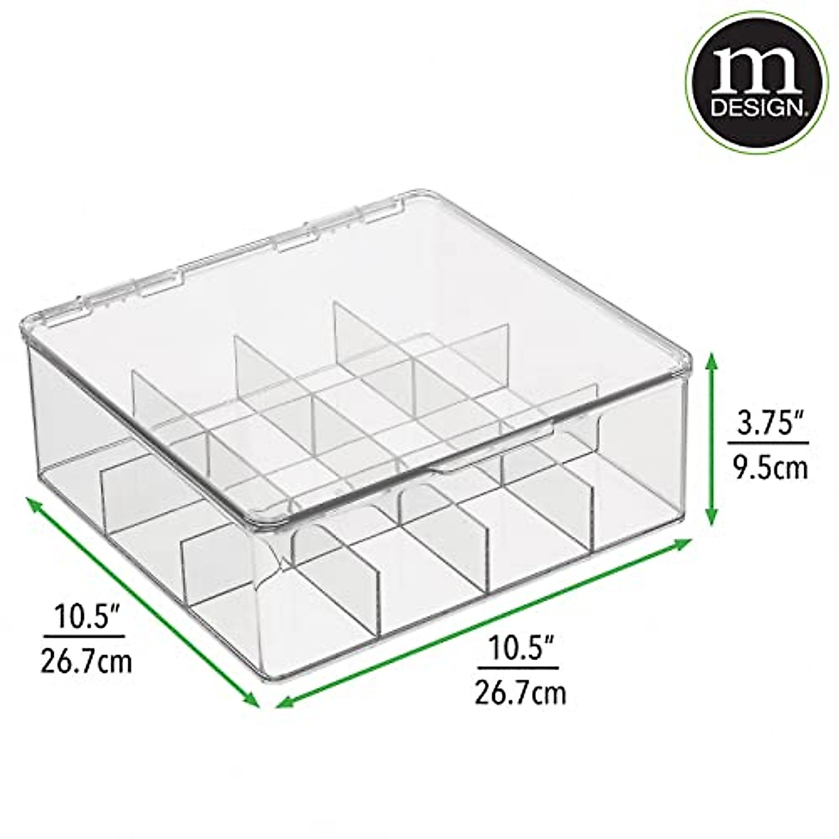 mDesign Plastic Stackable Tea Bag Organizer Storage Bin with Lid for Kitchen Cabinets, Countertops, Pantry - Container Holds Beverage Bags, Cups, Pods, Packets, Condiment Accessories - Clear