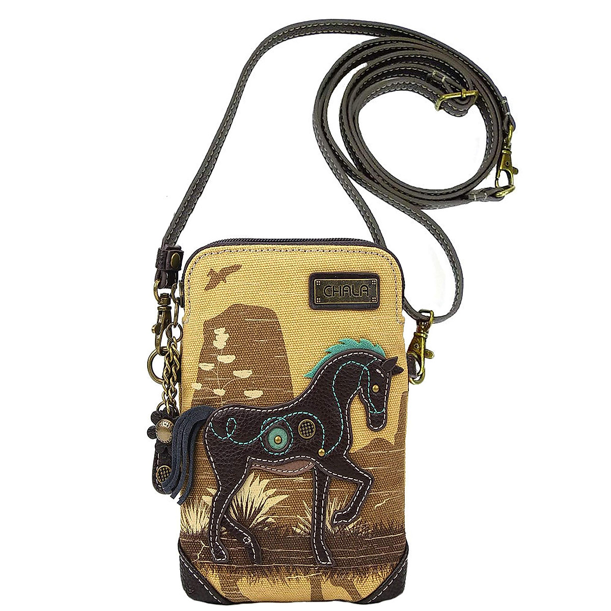 Chala Handbags Safari Horse Cellphone Crossbody Handbag - Convertible Strap Horse Lover