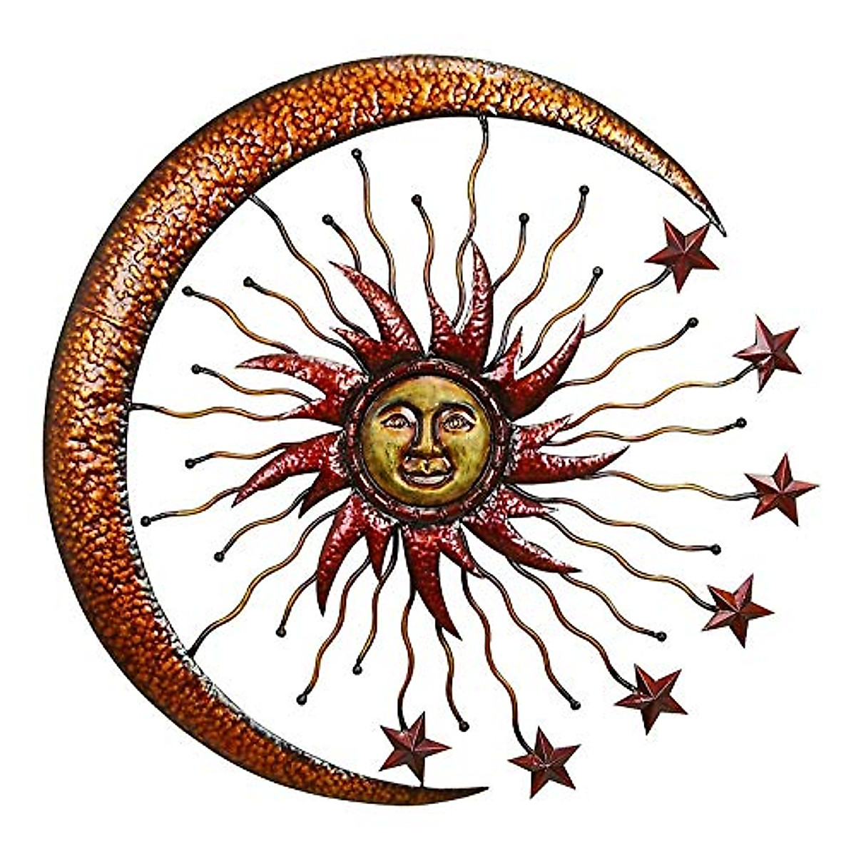 Bellaa Metal Wall Art Sun Moon Stars Celestial Indoor Outdoor Hanging Garden 3D Sculpture Retro Plaques Home Decor Large 36 inch
