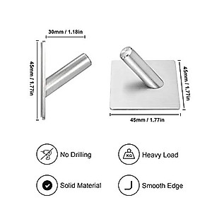 FULGENTE Adhesive Hooks Heavy Duty Hooks Wall Hangers Waterproof Stainless Steel Towel Hanger Holder Stcik on Hooks for Hanging Kitchen Bathroom Home Bathroom Towel Hooks- 4Packs