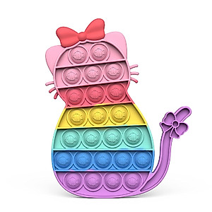 Christmas Animal Fruit Pop Finger Push Squeeze Toy Stress Reliever Bubbles Sensory Silicone Toys for Adults Kids (Xmas Series- Cat a)