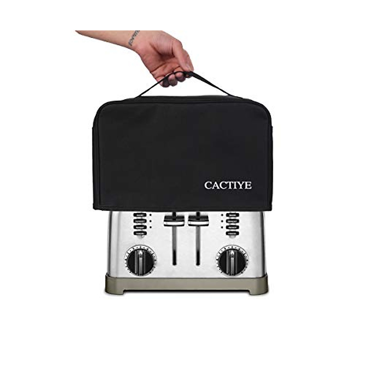 Toaster Dust Cover with Pockets Compatible with Cuisinart 4 Slice Toaster, Can Hold Jam Spreader Knife & Toaster Tongs, Dust and Fingerprint Protection, Black (12.5 * 10.5 * 7.5, black)
