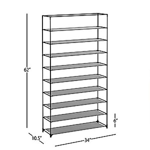 Lavish Home Shoe Storage Rack – 9-Tier Shoe Rack with Cover for Dust and Metal Frame – Freestanding Vertical Shoe Storage Cabinet Organizer (Black)