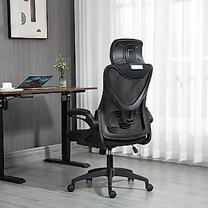 High Back Office Chair with Flip-Up Armrests,Ergonomic Home Office Desk Chairs with Adjustable Lumbar Support Headrest for Home Study Office