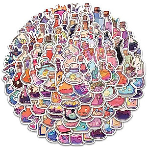 Magic Potion Stickers, Cute Aesthetic Potion Bottle Stickers,100pcs Small Waterproof Vinyl Stickers for Water Bottle, Laptop, Scrapbook, Guitar, Skateboard, Luggage, Jaurney Cool Stickers for Kids Teens Girls (Bottles)