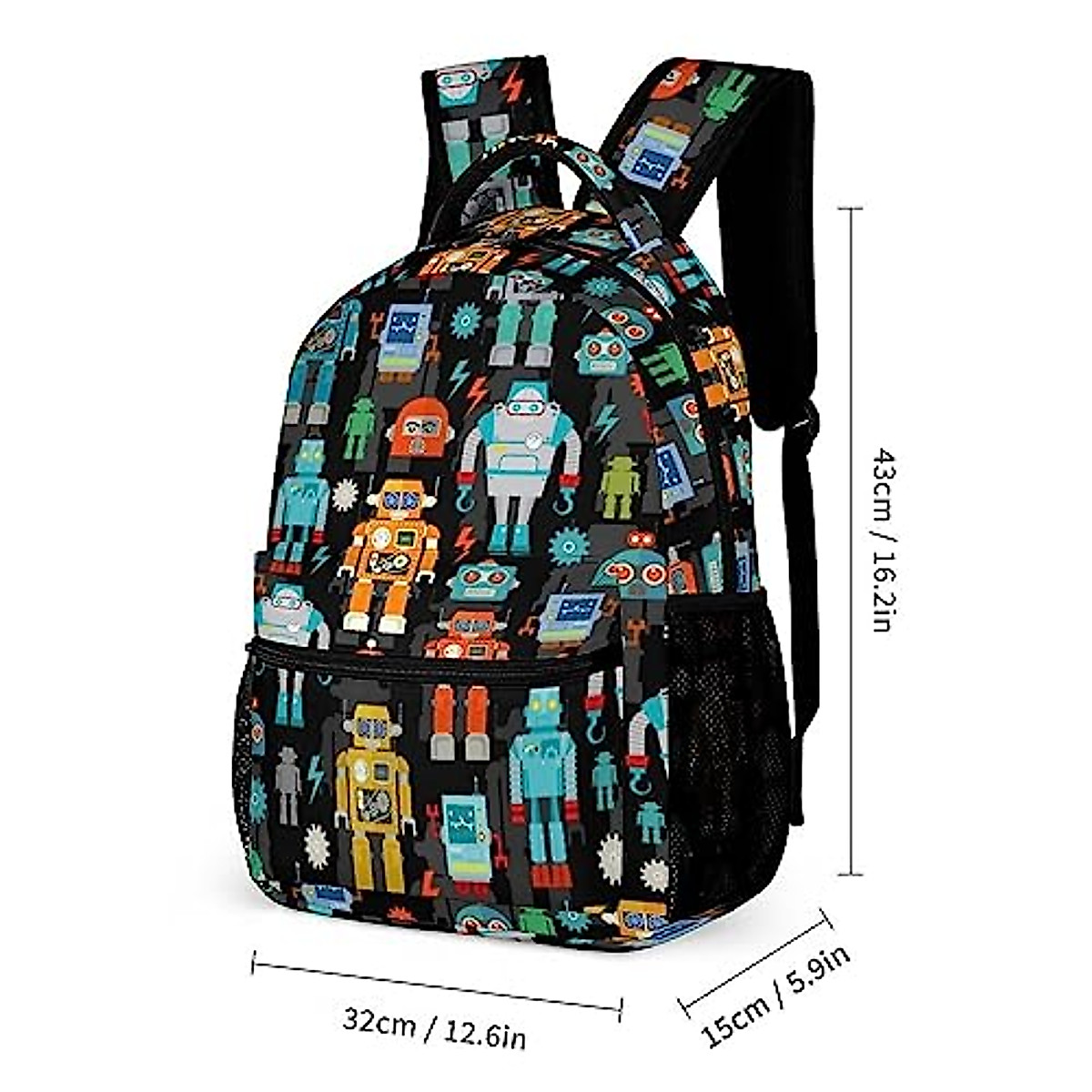 oallpu 3PCS Cartoon Robots Backpack, Cool Shoulders Backpack Lightweight Durable Vintage Robots Laptop Bag, 17 Inch Daypack with Multiple Pockets(Vintage Robots)