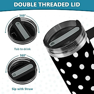 Yasala Car Tumbler with Handle Polka Dot Travel Mug Coffee Cup Insulated Beverage Container Mega Cup for Hot Cold Drinking Thermos Water Bottle Cupholder Friendly 40 oz