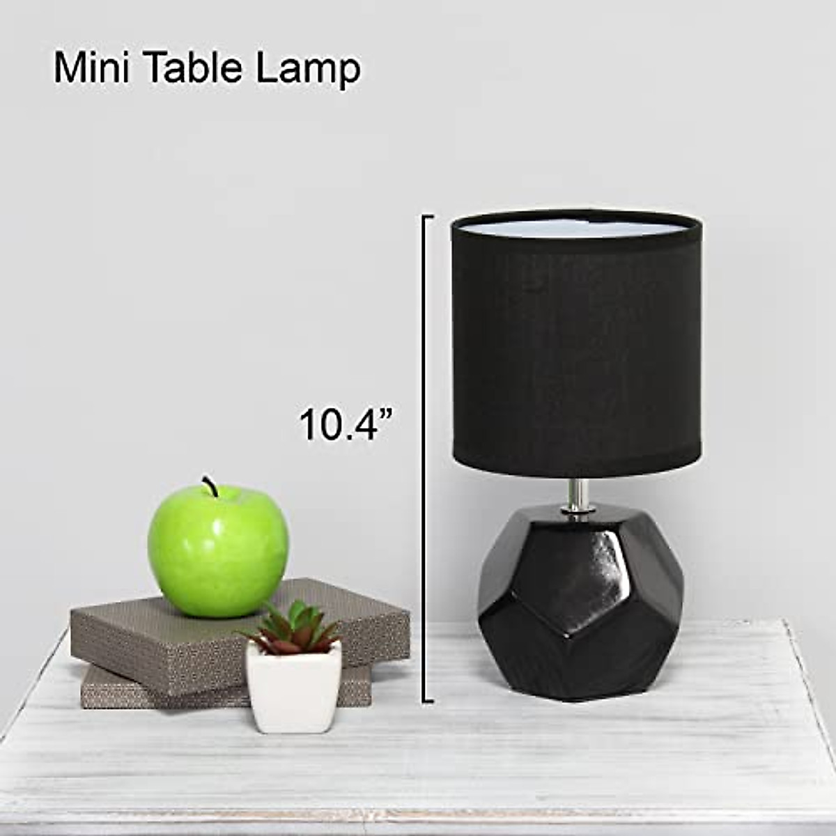 Simple Designs LT2065-BLK Round Prism Mini Table Lamp with Matching Fabric Shade, Black