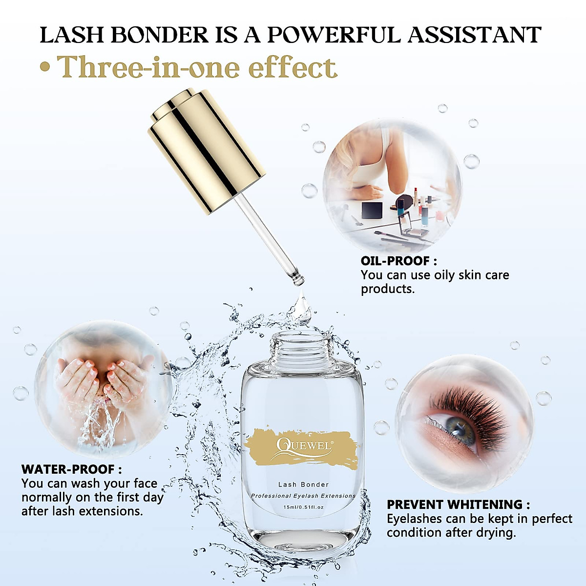 QUEWEL Lash Bonder for Eyelash Extensions 15mL Eyelash Extension Bonder Low Irritation Professional Super Bonder for Lash Extensions Help Glue Bond Better Enhances Retention Water Oil Proof