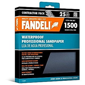 Fandeli | Waterproof Sandpaper | 1500 Grit | 25 Sheets 9'' x 11'' | For Car Polishing, Wooden Furniture Sanding and Metal Sanding | Water Resistant