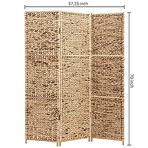 MyGift Handwoven Seagrass 3 Panel Room Divider Screen with Wood Frame, Folding Partition Room Divider, Brown
