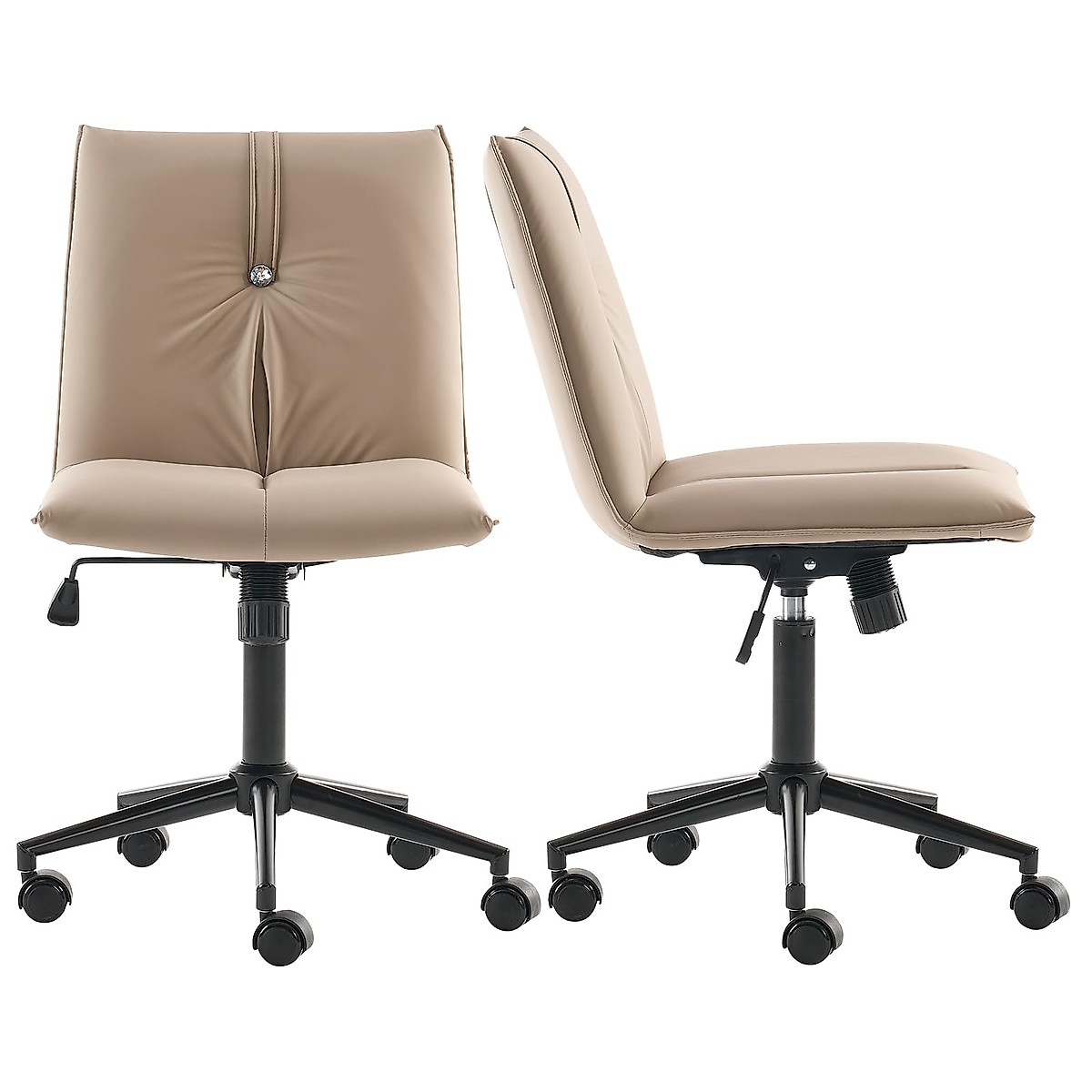 YOUNIKE Ergonomic Armless Office Chair 360°Swivel Home Desk Chair with Wheels and Back Support for Study Room, Height Adjustable Rolling Chair for Bedroom, Khaki