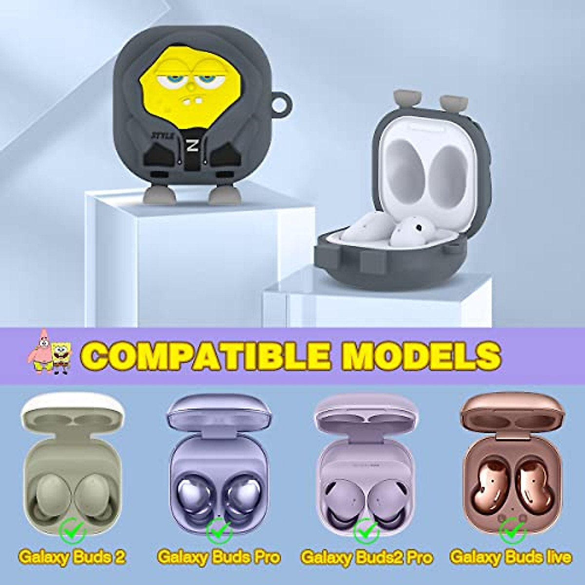Cute Case for Galaxy Buds 2 Pro Case (2022) / Galaxy Buds 2 Case (2021) / Galaxy Buds Pro Case (2021) / Galaxy Buds Live Case (2020), Silicone Cartoon Funny Cute Galaxy Buds Case Cover (Yellow)