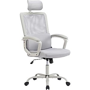 NEWBULIG Home Office Desk Ergonomic Mesh High Back Computer Height Adjustable Swivel Task Chair with Headrest and Flip-up Armrests, Grey, 16.5" D x 21" W x 47" H