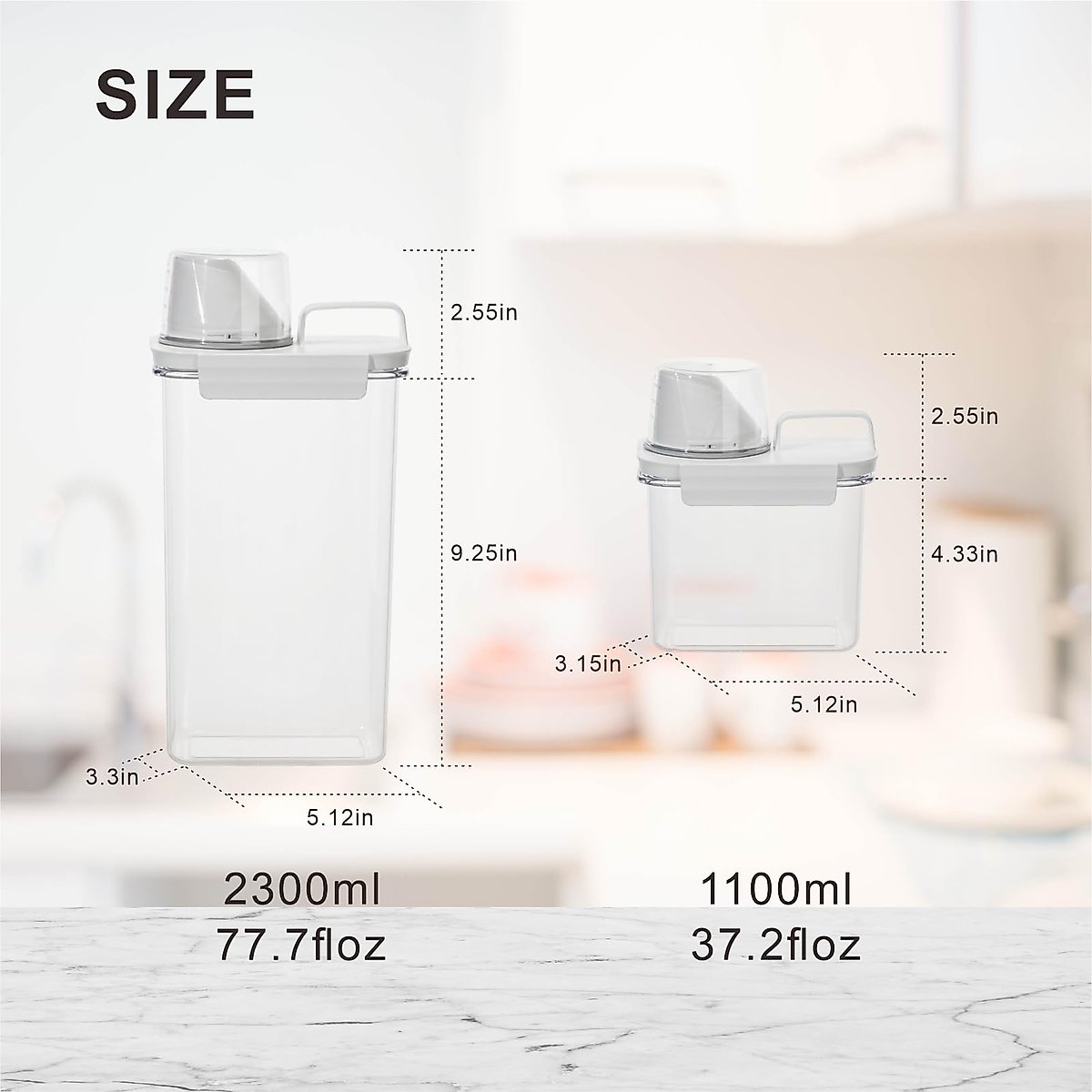 NBILIC Cereal Storage Container Set (Measuring Cups) BPA Free PET Plastic Material, Reusable, Pantry Organizer, Food Portion Containers (Set of 4 2 Large 2 Small) Repeatable