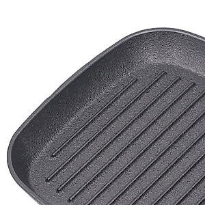 REUIQU Grill Pan, Square Cast Iron Grill Pan Steak Pan with Nonstick Surface, Sear Ridges and Wooden Handle, Multipurpose Prevents Stick Quadrate Steak Pan for Bacon Steak Onion