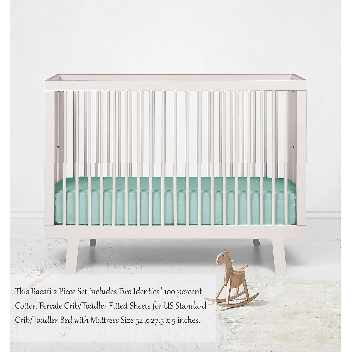 Bacati Solid Mint 2 Pc Cotton Percale Crib Sheets