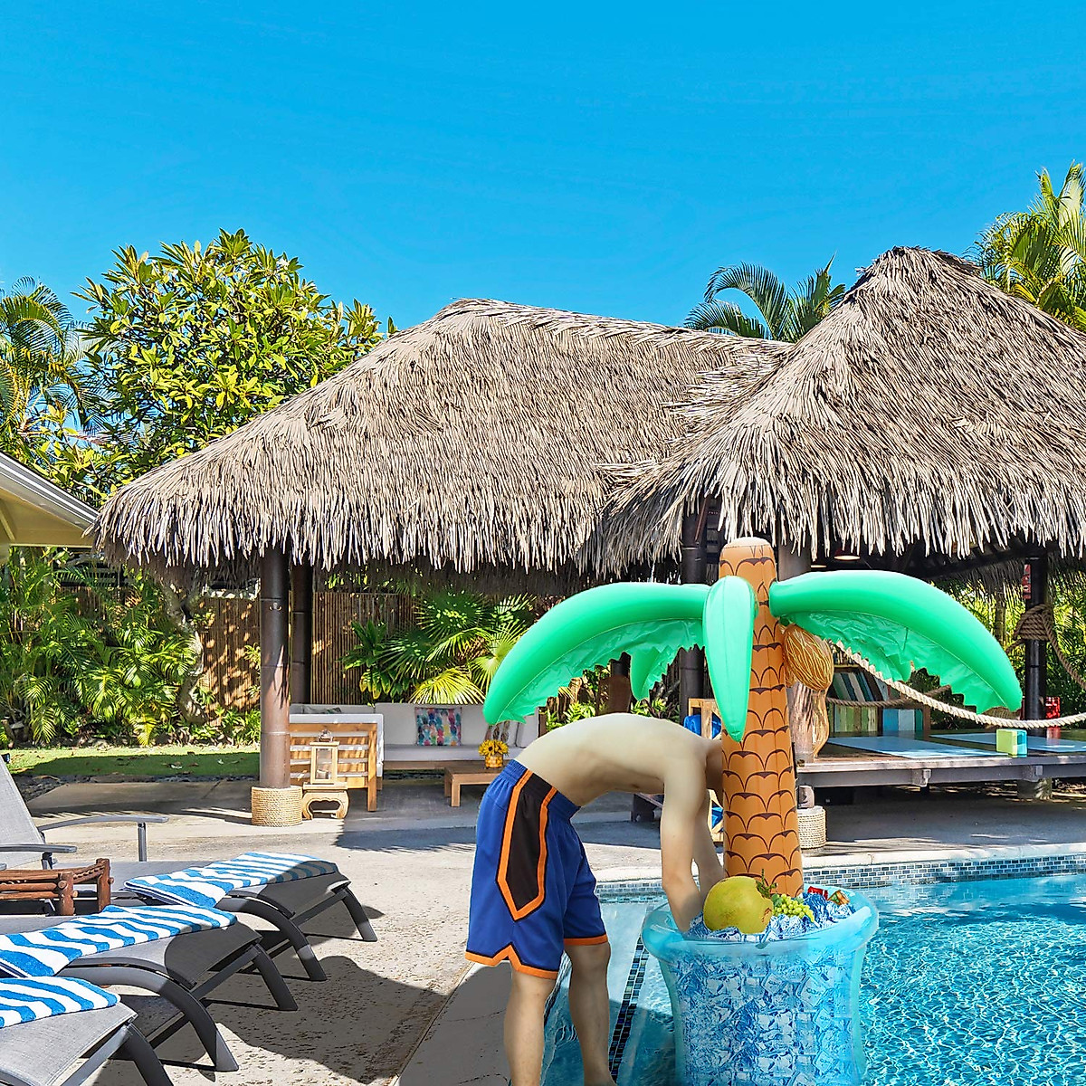 PARENTSWELL 63'' Inflatable Palm Tree Cooler, Tropical Luau Party Decorations, Inflatable Drink Cooler for Parties Jungle Hawaiian Birthday Party Decorations Palm Tree Decor