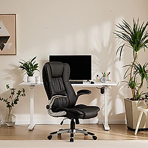 Executive Office Chair - Big and Tall Office Desk Chairs, Ergonomic High Back Home Office Heavy Duty Task Chair with Flip-up Arms, PU Leather, Black