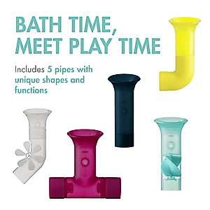 Boon Pipes Toddler Bath Toys - Bathtub Building Toys with Suction Cups - Toddler Sensory Toys and Bathtub Essentials - Multicolored - 5 Count - Kids Ages 12 Months and Up