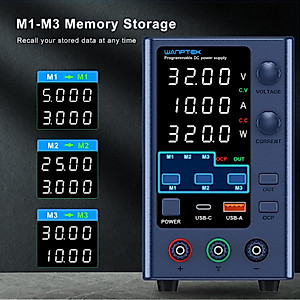 DC Power Supply Variable, Bench Power Supply with Encoder Adjustment Knob, Variable Power Supply with Memory Storage, Adjustable Power Supply with USB-A & Type-C Quick-Charge (0-32V 0-10A)
