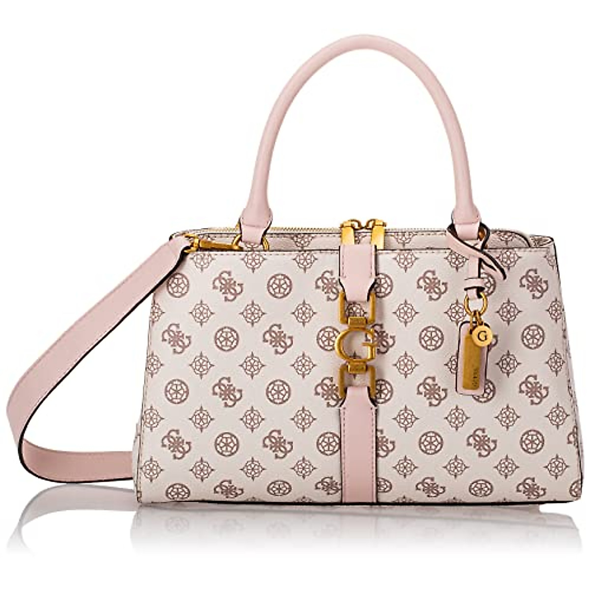 Guess Women's GUESS Briana Girlfriend Medium Satchel Crossbody Tote Bag Handbag - Cream Logo