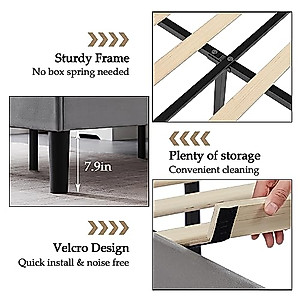 VECELO Queen Bed Frame Platform Bed Frame with Upholstered Headboard, Strong Frame and Wooden Slats Support, Strong Weight Capacity, Non-Slip and Noise-Free, Easy Assembly,Dark Grey