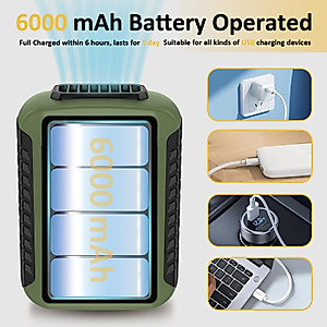 CozyHale Portable Waist Clip Fan, 2024 Upgrade Personal Hand-Frees Necklace Fan, Wearable Belt Fan with Rechargeble 10000 mAh Battery Operated, 20H Working Time, 3-Speeds, 12000RPM Airflow (Green)