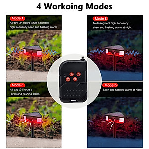 Solar Sound & Light Alarm, 360° Smart Ultrasonic Motion Sensor Alarm with Remote Controller, 3x129db Super Loud Speakers & LED Flashing Light IP65 Waterproof 4 Work Mode for Home, Farm, Barn, Yard
