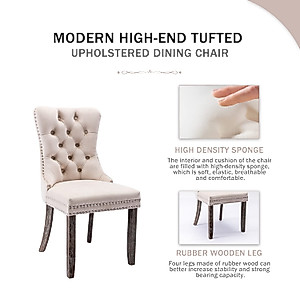 Kiztir Velvet Upholstered Dining Chairs Set of 4, Wingback Dining Room Chairs with Ring Pull Trim and Button Back, Luxury Tufted Dining Chair for Living Room, Bedroom, Kitchen (Beige)