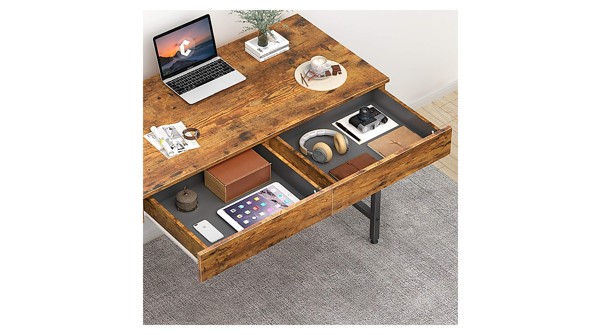 CubiCubi 40" Rustic Computer Desk with Storage Drawers